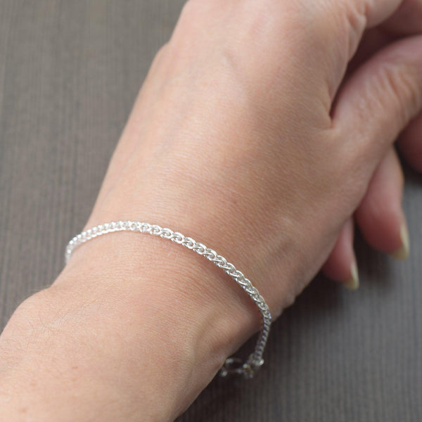 .925 Sterling Silver Wheat chain bracelet, unisex Italian chain - South ...