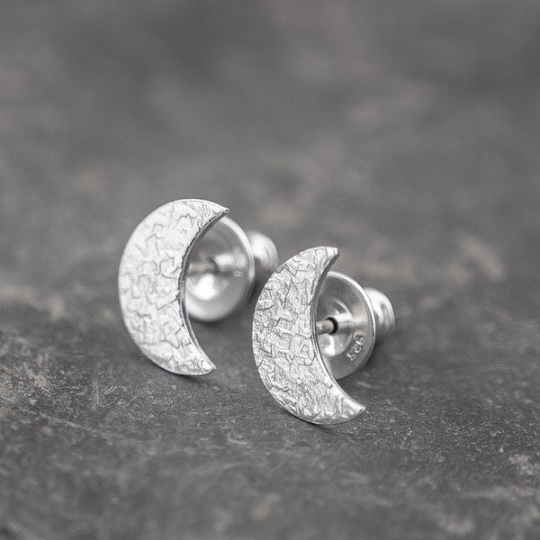 Crescent Moon post stud earrings sterling silver, Lunar celestial moon ...